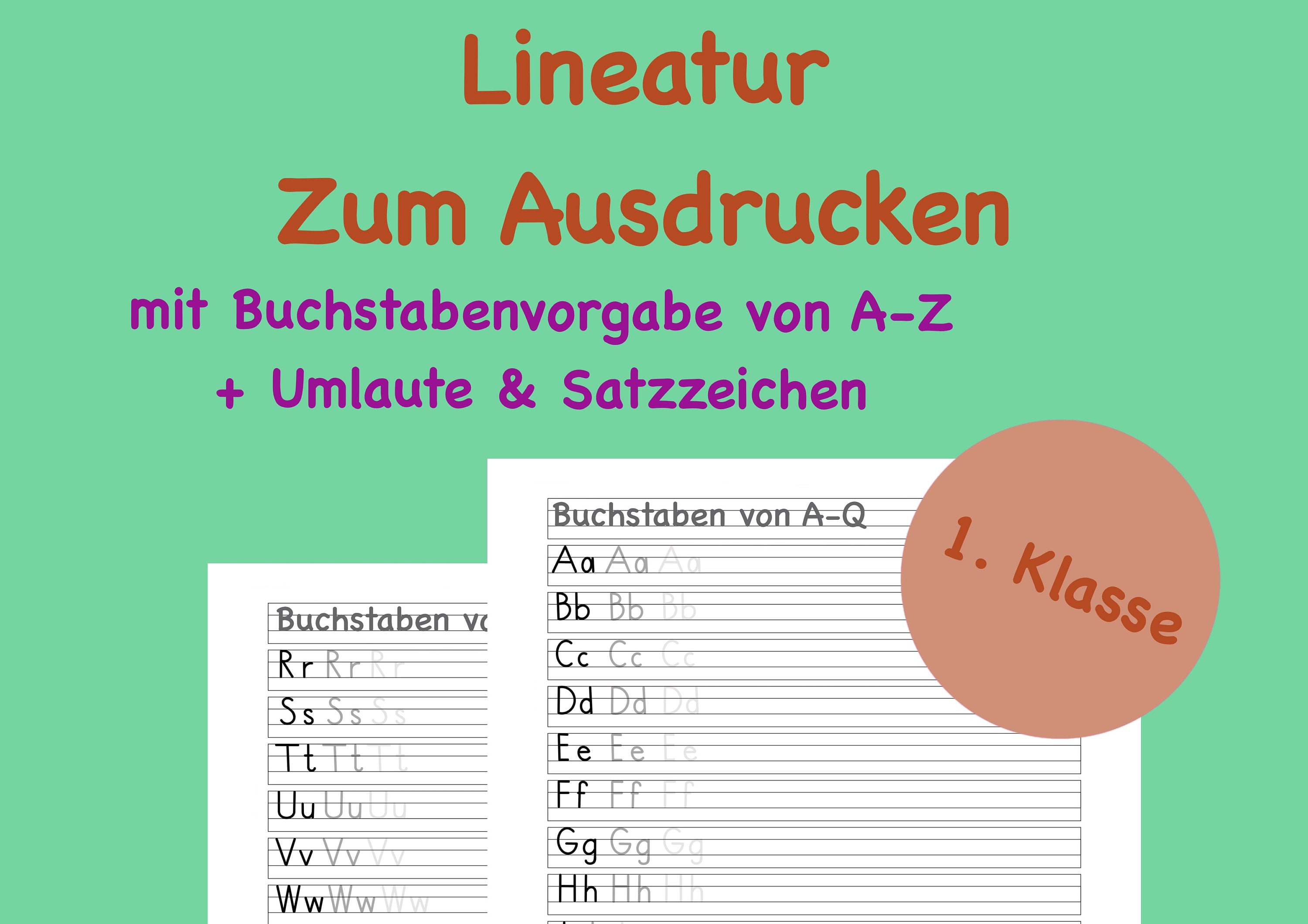 1. Klasse Lineatur Mit Alphabet Papier Grundschule, Weiß, Liniert ...