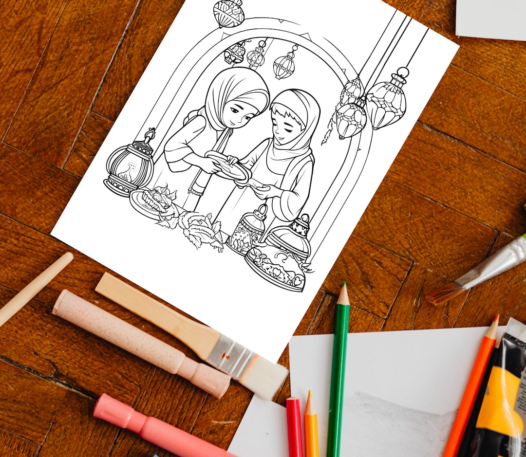 Islamic Coloring Page, Muslim Woman,kid ,mosque, Hijab, Islamische ...
