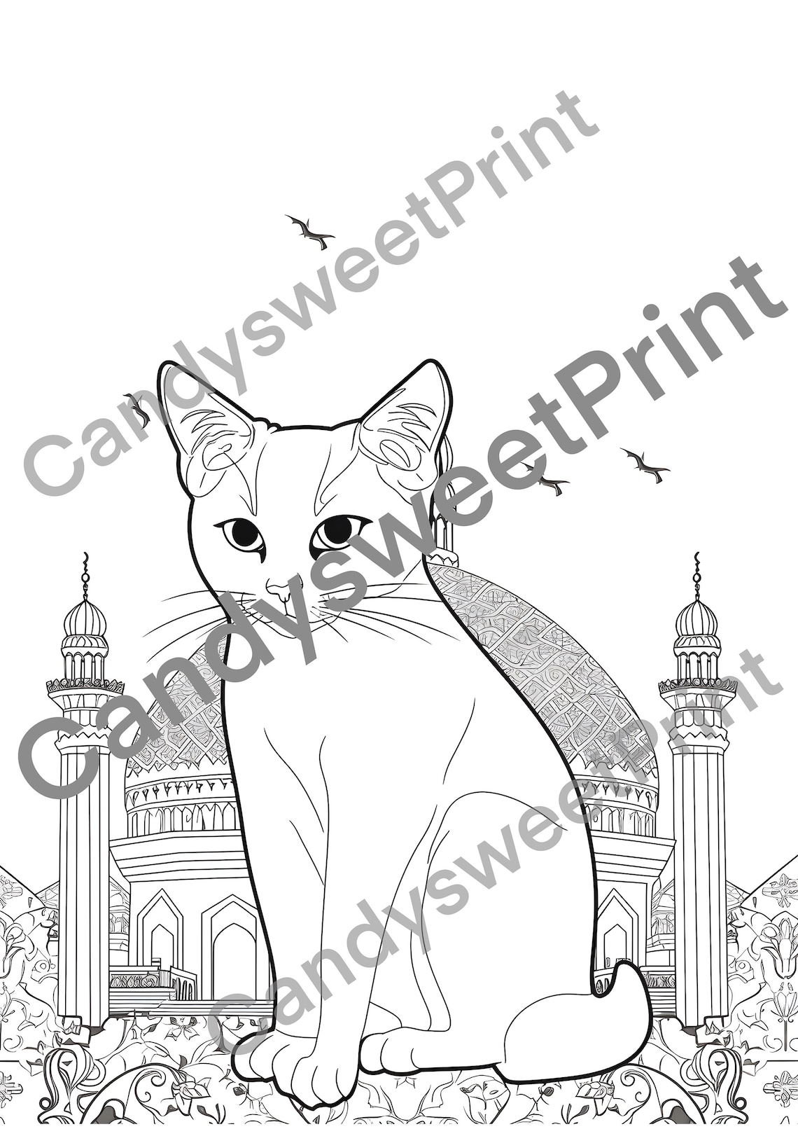 Islamic Coloring Page for Kids, Muslim Cat in Thawb, Islamische ...