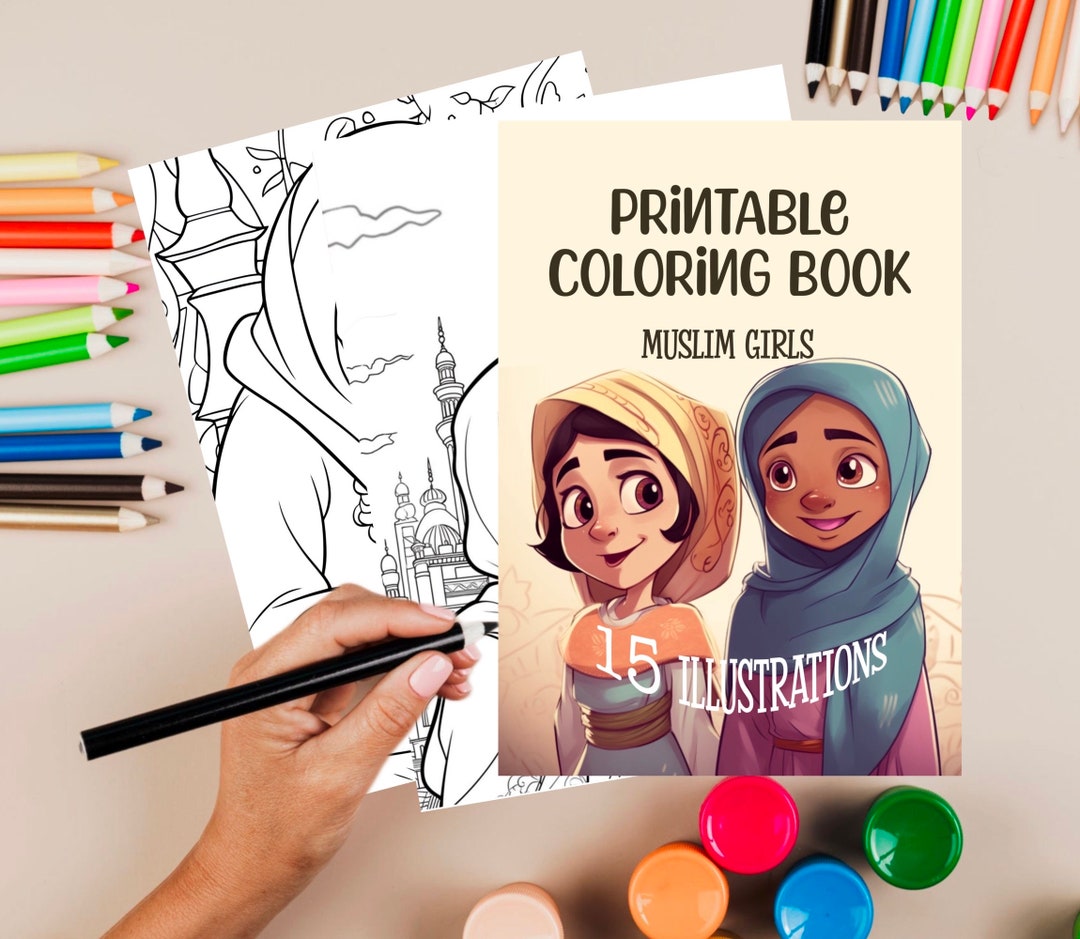 15 Islamic Coloring Book for Kids, Girls, Hijab, Islamische ...