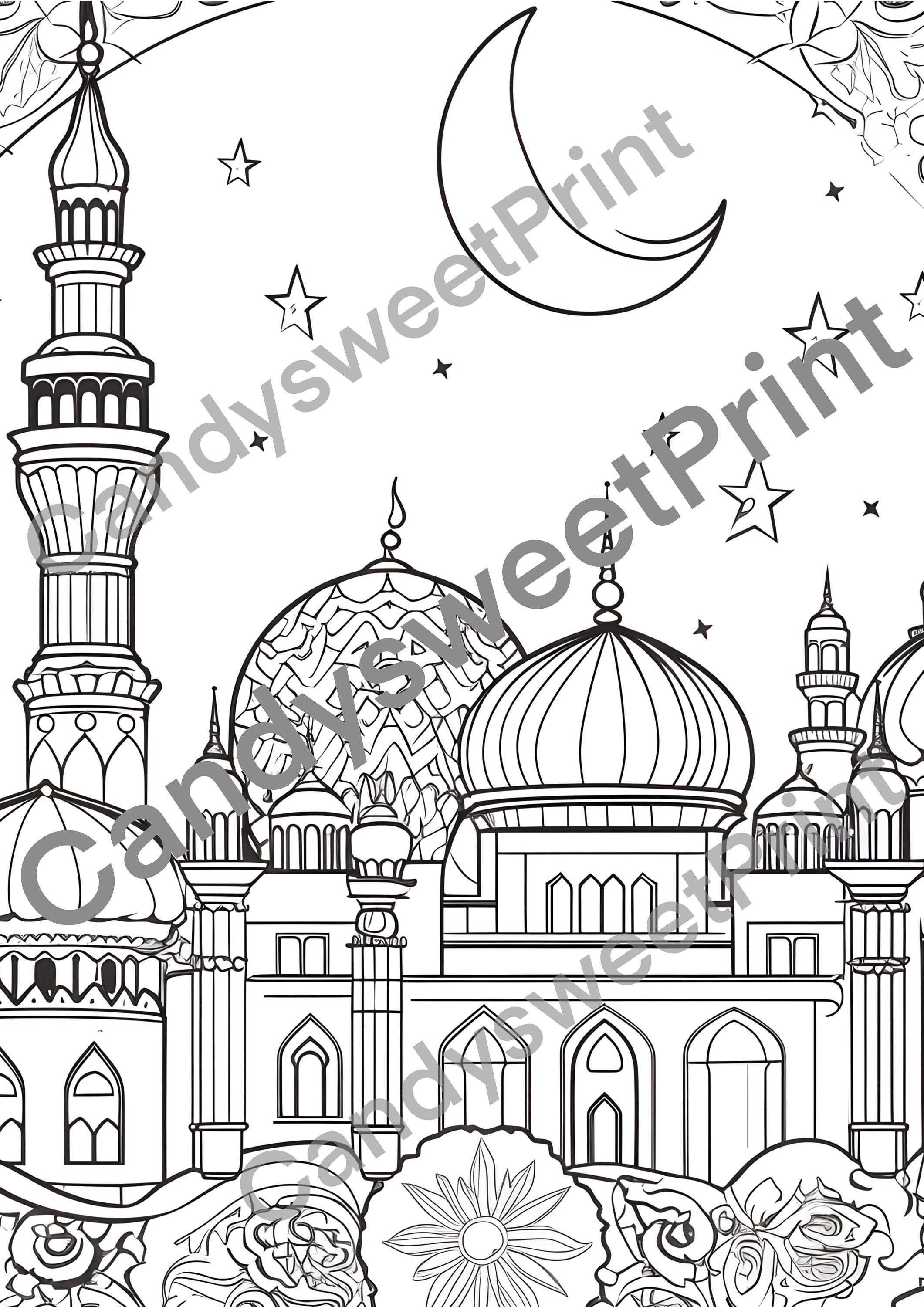 Masjid Islamic Coloring Page for Kids, Mosque, Moschee, Islamische ...