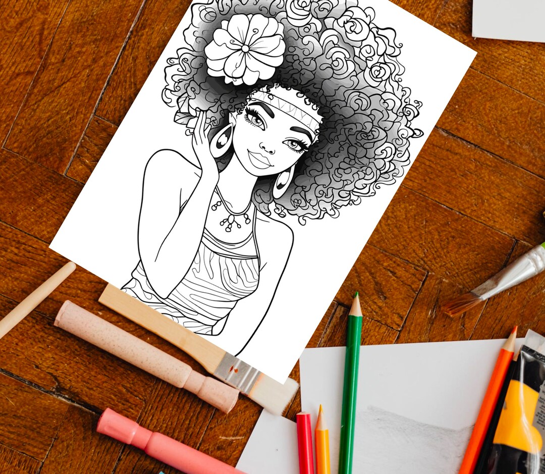 Black Girl Coloring Page, Kids POC, African Woman, Black Barbie ...