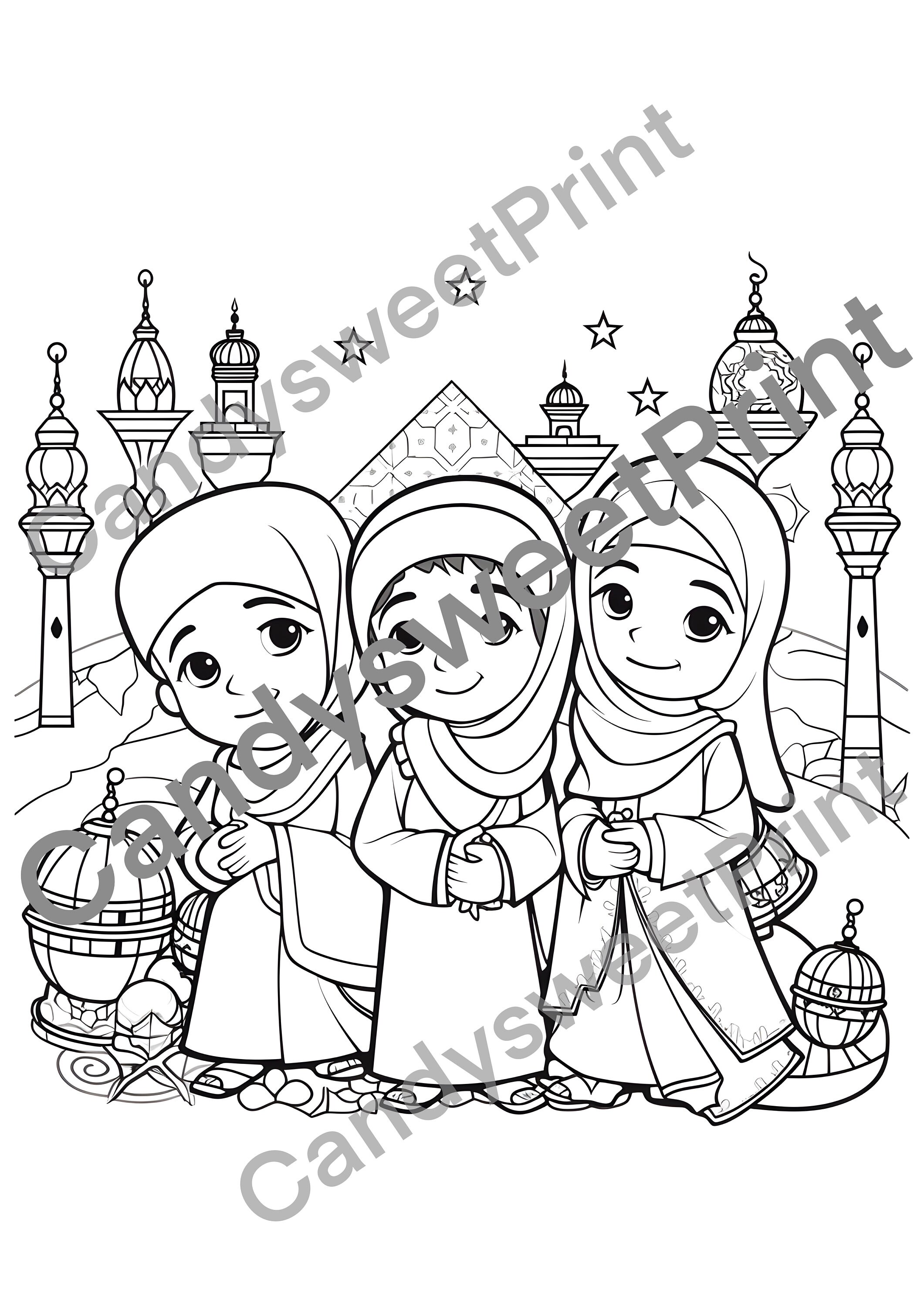 Islamic Coloring Page, Muslim Woman,kid ,mosque, Hijab, Islamische ...