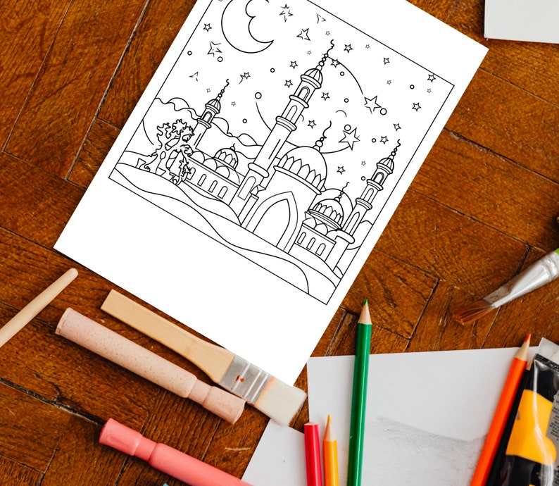 Masjid Islamic Coloring Page for Kids Mosque Moschee - Etsy