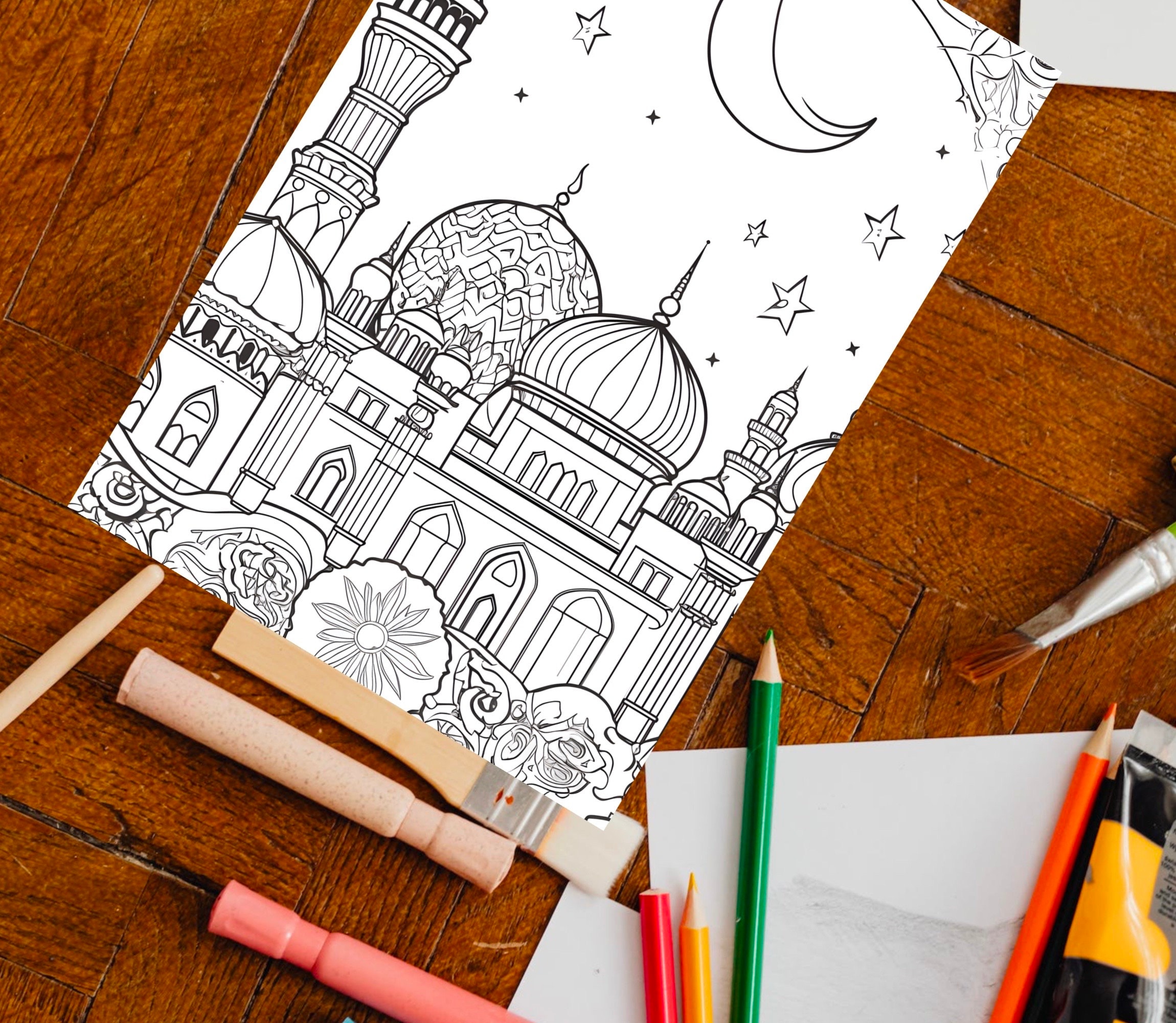 Masjid Islamic Coloring Page for Kids, Mosque, Moschee, Islamische ...