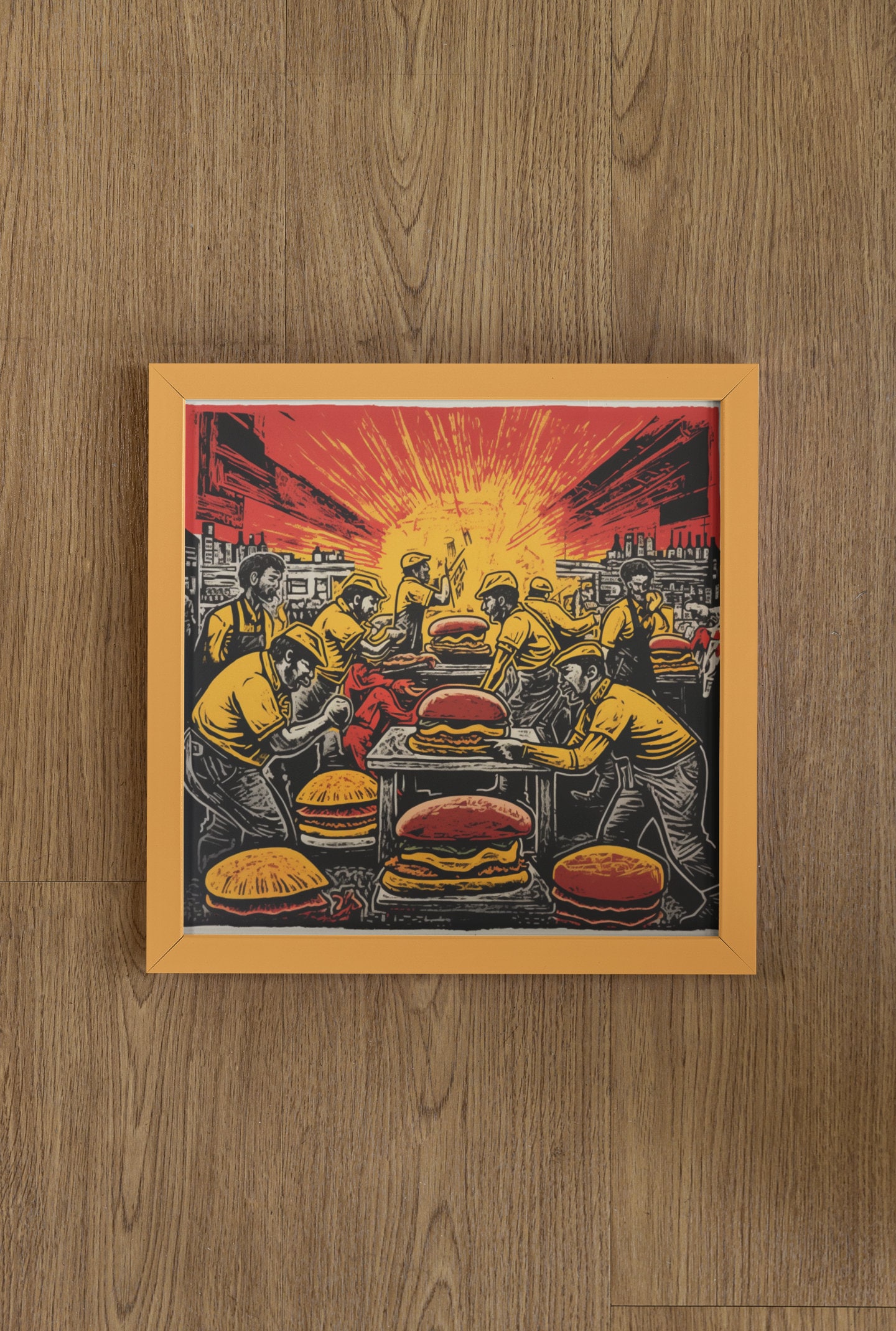 Stylized Propaganda Linocut: the Industrial Manufacture of Burgers - Etsy