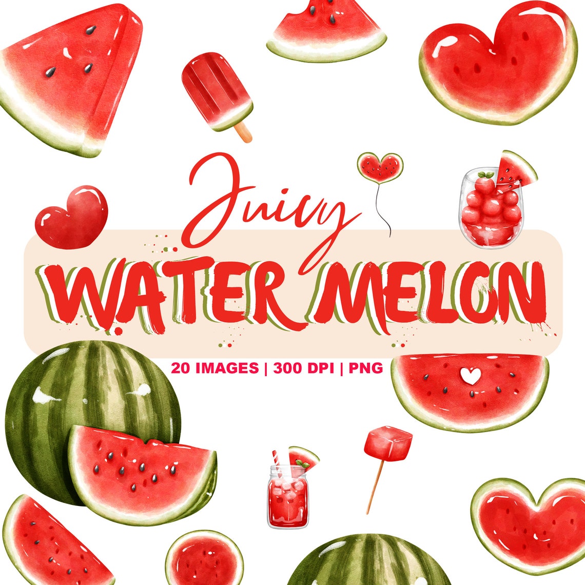 Watercolour Red Watermelon Clipart Juicy Watermelon Instant Download ...