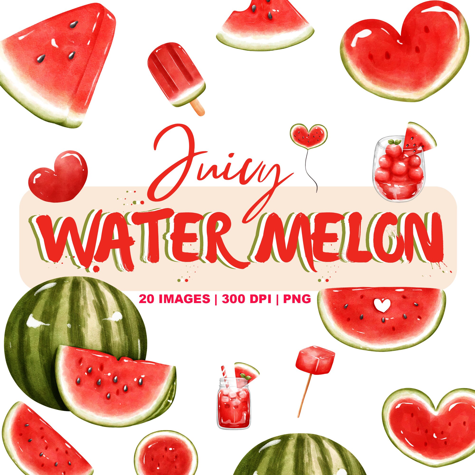 Watercolour Red Watermelon Clipart - Juicy Watermelon Instant Download ...