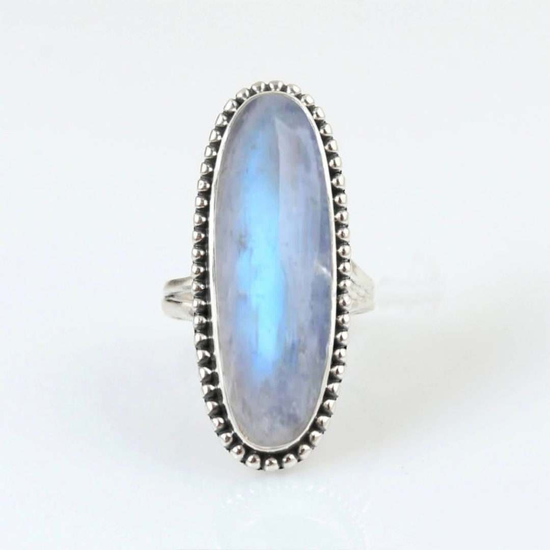 Blue Fire Moonstone Ring, Boho Ring, Natural Moonstone, Handmade Ring ...
