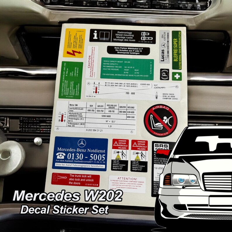 Mercedes Decal Sticker Label Sets for W110 W116 W123 W202 W140 S320 ...