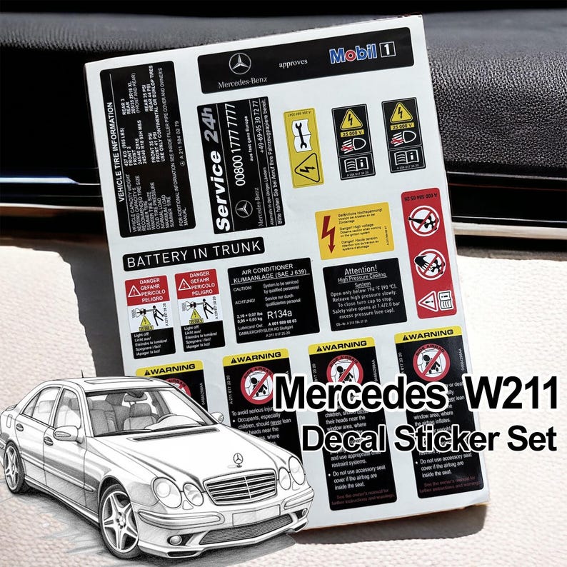 Mercedes Decal Sticker Label Set for W124 W126 W140 W203 W204 W210 E ...