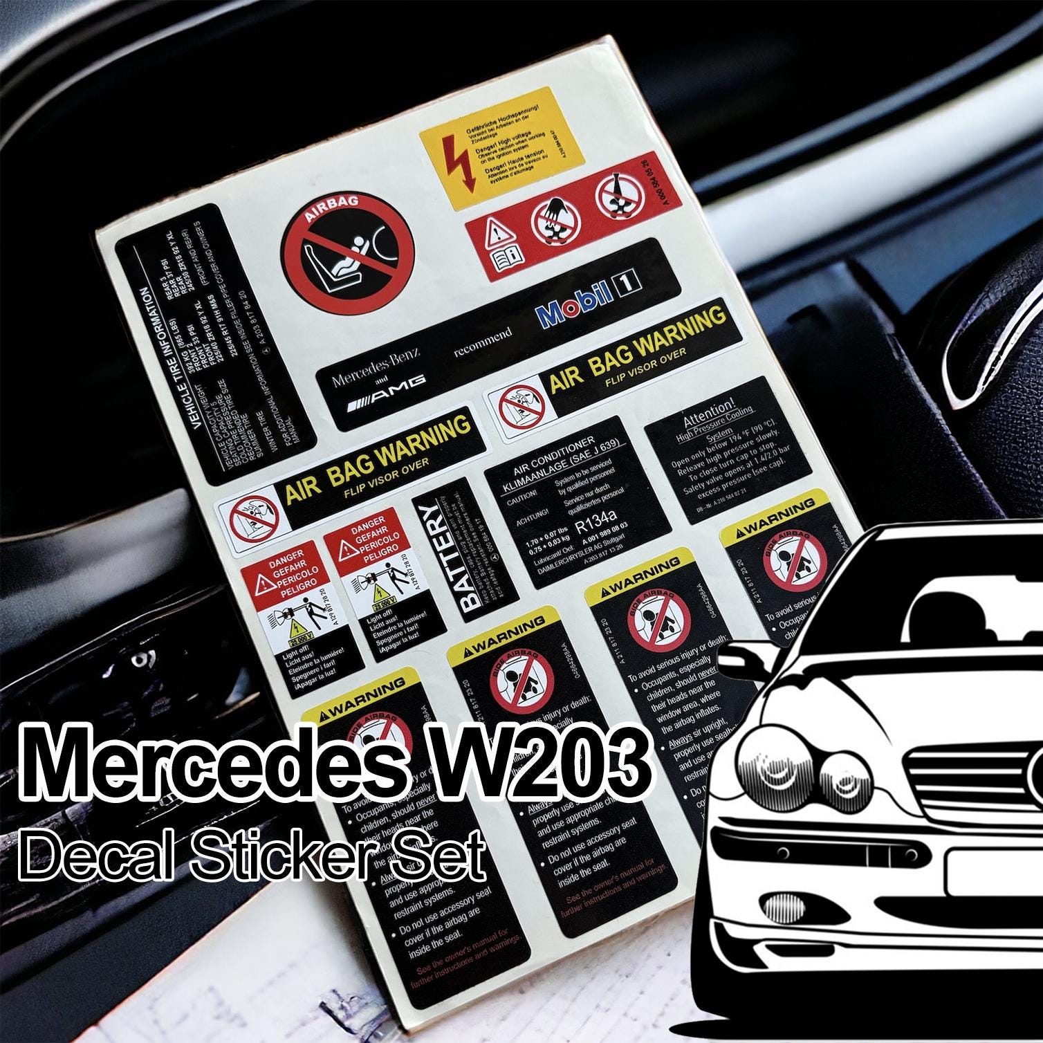 Mercedes Decal Sticker Label Set for W124 W126 W140 W203 W204 W210 E ...