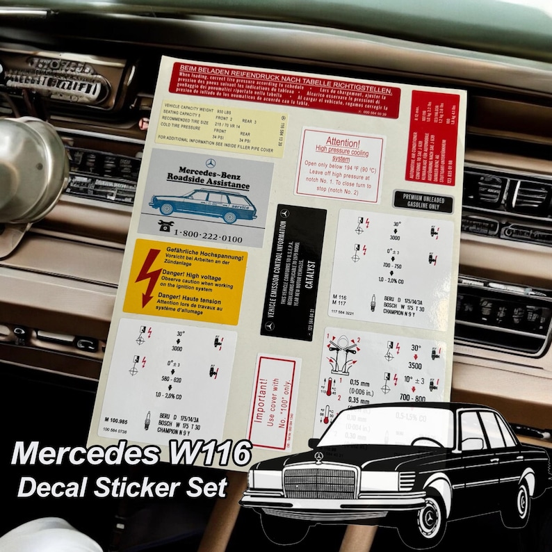 Mercedes Decal Sticker Label Sets for W110 W116 W123 W202 W140 S320 ...