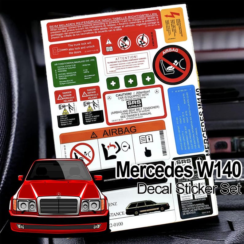 Mercedes Decal Sticker Label Sets for W110 W116 W123 W202 W140 S320 ...