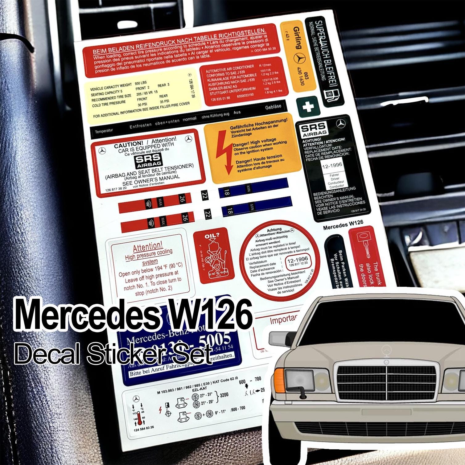 Mercedes Decal Sticker Label Set for W124 W126 W140 W203 W204 W210 E ...
