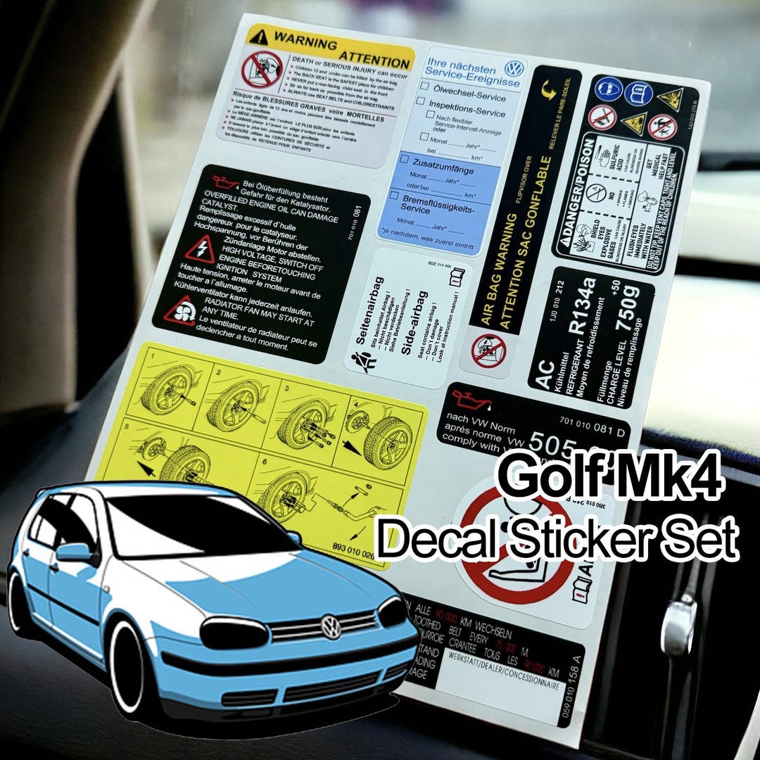 VW Mk4 Golf - Bora Decal Sticker Label tdi gti sdi gt decalques ...