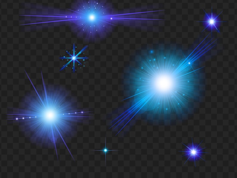 Blue Starburst PNG Overlay, Set of 20 Neon Blue Star Clipart PNG Files ...