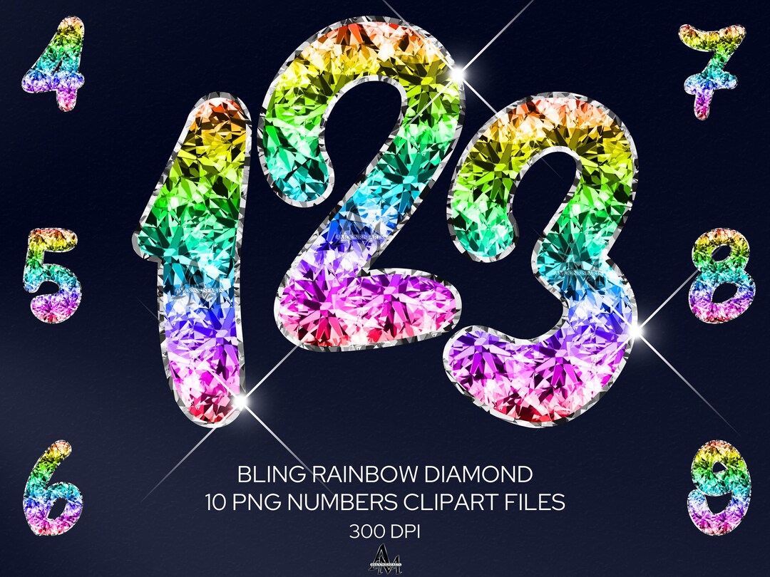 Rainbow Diamond Number PNG Files, Colourful Crystal Number Clip Art ...