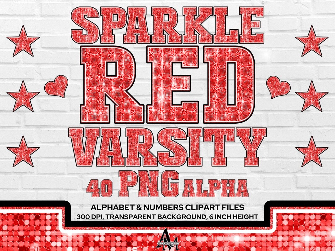 Red Varsity Alphabet Clipart, Red Sequin Letter & Number PNG Set, Red ...