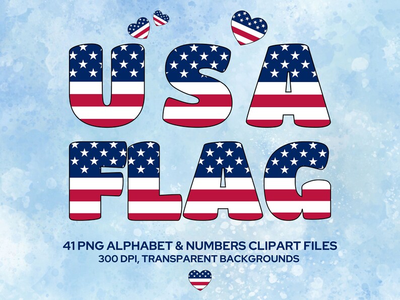 American Flag Alphabet PNG Set of USA Letter & Number Clipart Graphics ...