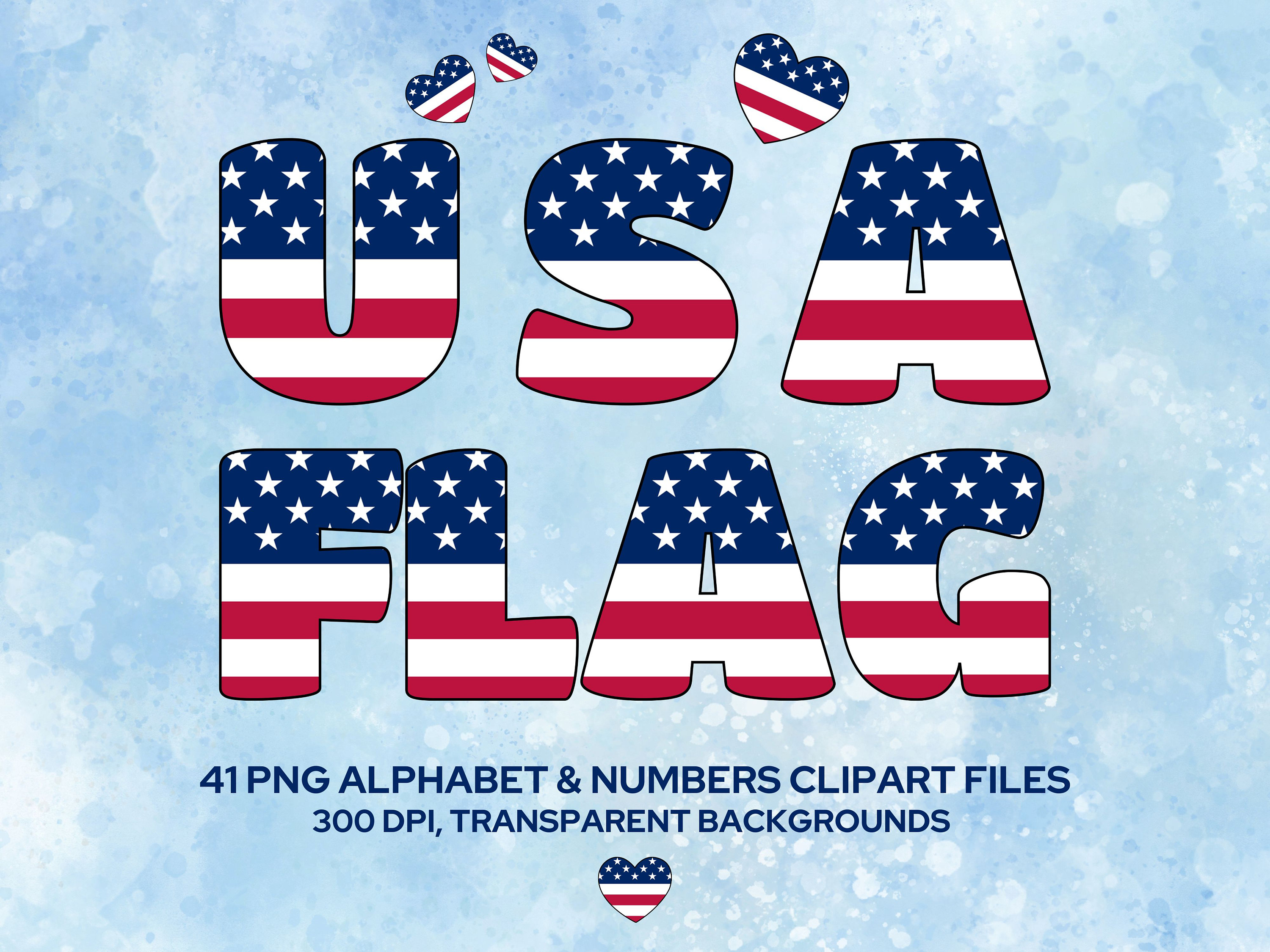 American Flag Alphabet PNG Set of USA Letter & Number Clipart Graphics ...