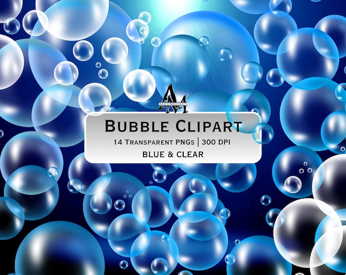 Blue Bubble Clipart, Set of Blue and Clear Bubbles PNG Graphics With ...