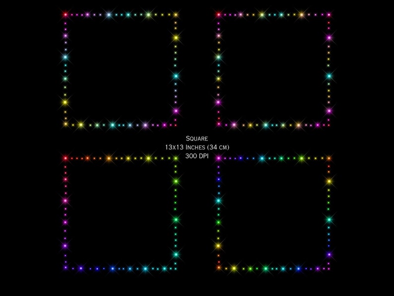 Rainbow Sparkle Frames PNG Set, Star Glitter Frames Clipart, Colourful ...