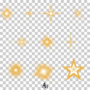 Gold Glitter Star Clipart Set of Glowing Sparkle PNG, Yellow Golden ...