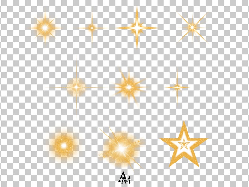 Gold Glitter Star Clipart Set of Glowing Sparkle PNG, Yellow Golden Starburst Clip Art ...