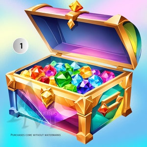 Treasure Chest PNG, Colourful Treasure Clipart With Jewels and Gems ...