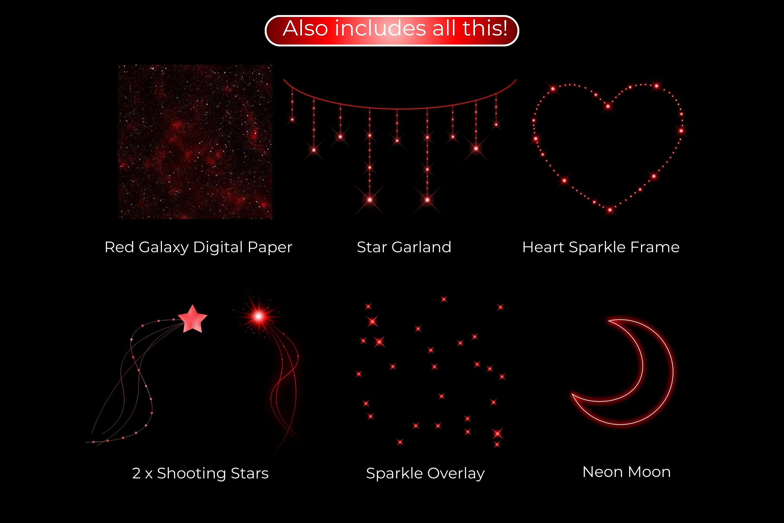 Red Stars PNG, Shooting Stars, Red Moon, Glowing Red Sparkles ...