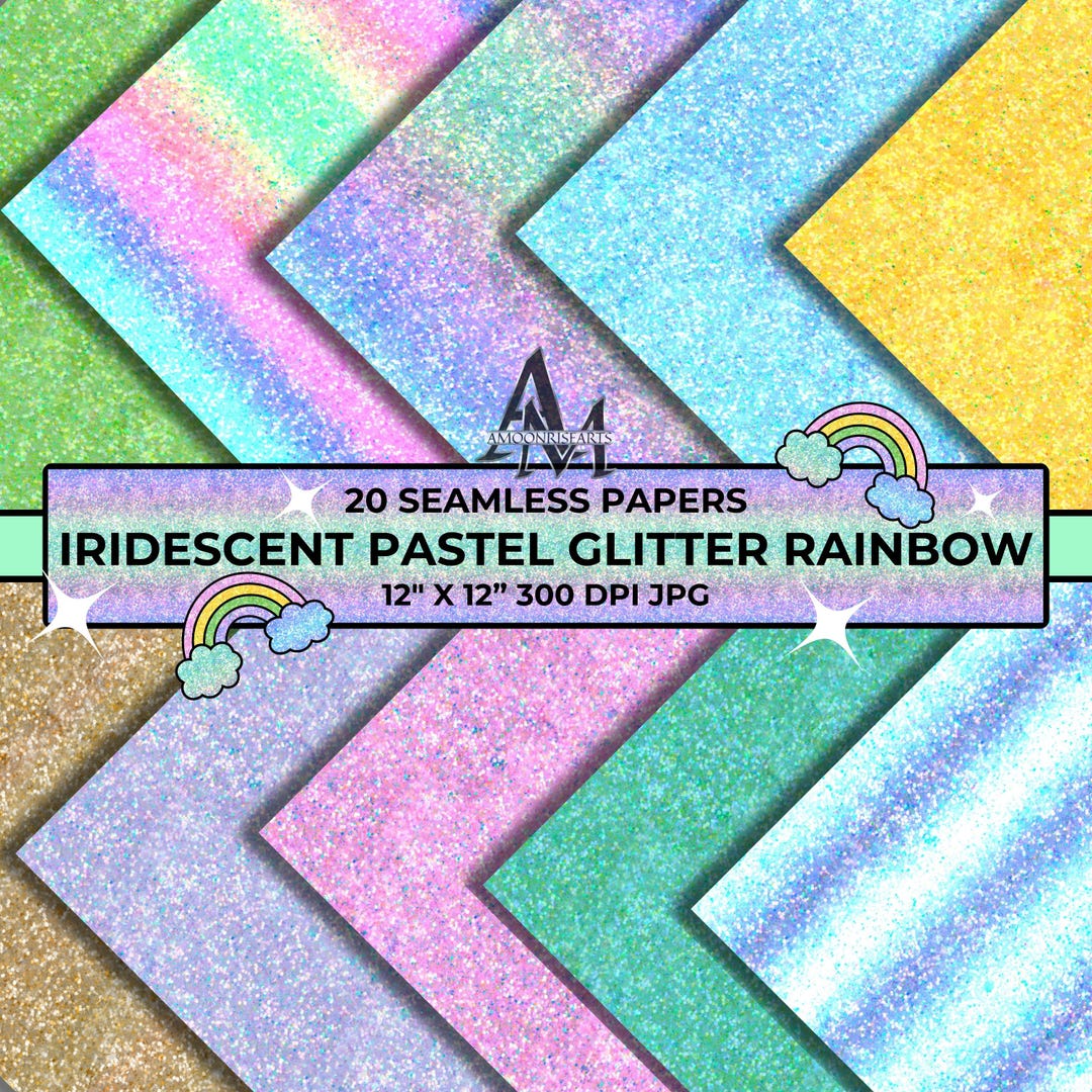 Rainbow Pastel Glitter Digital Paper, Seamless Iridescent Glitter ...