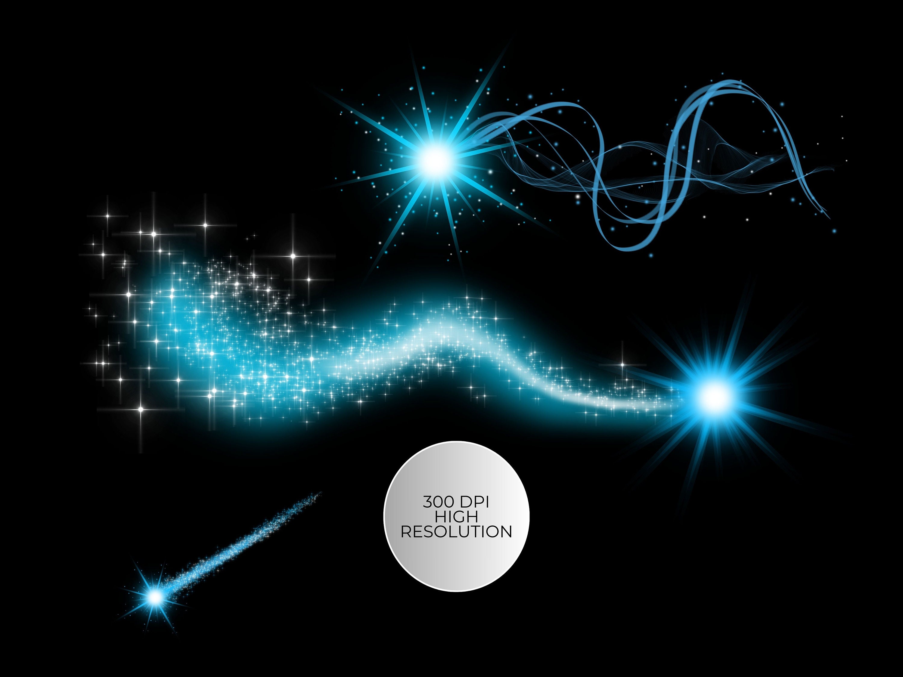 Blue Shooting Stars Clipart, Set of Bright Neon Falling Star PNG ...