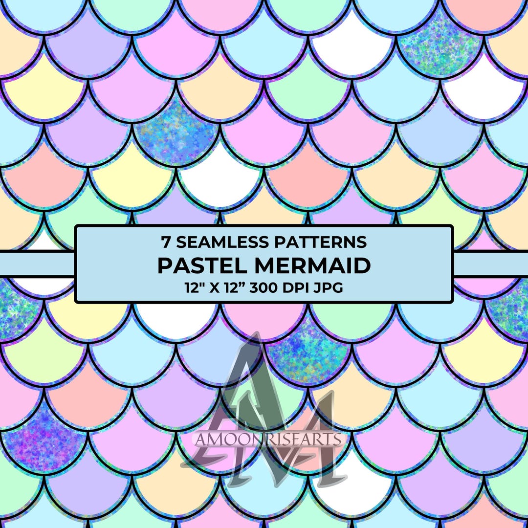 Pastel Mermaid Scale Seamless Pattern Files With Iridescent & Silver ...
