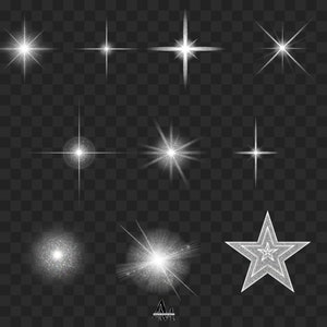 Silver Glitter Star Clipart Set of Glowing Sparkle PNG, Silver White ...