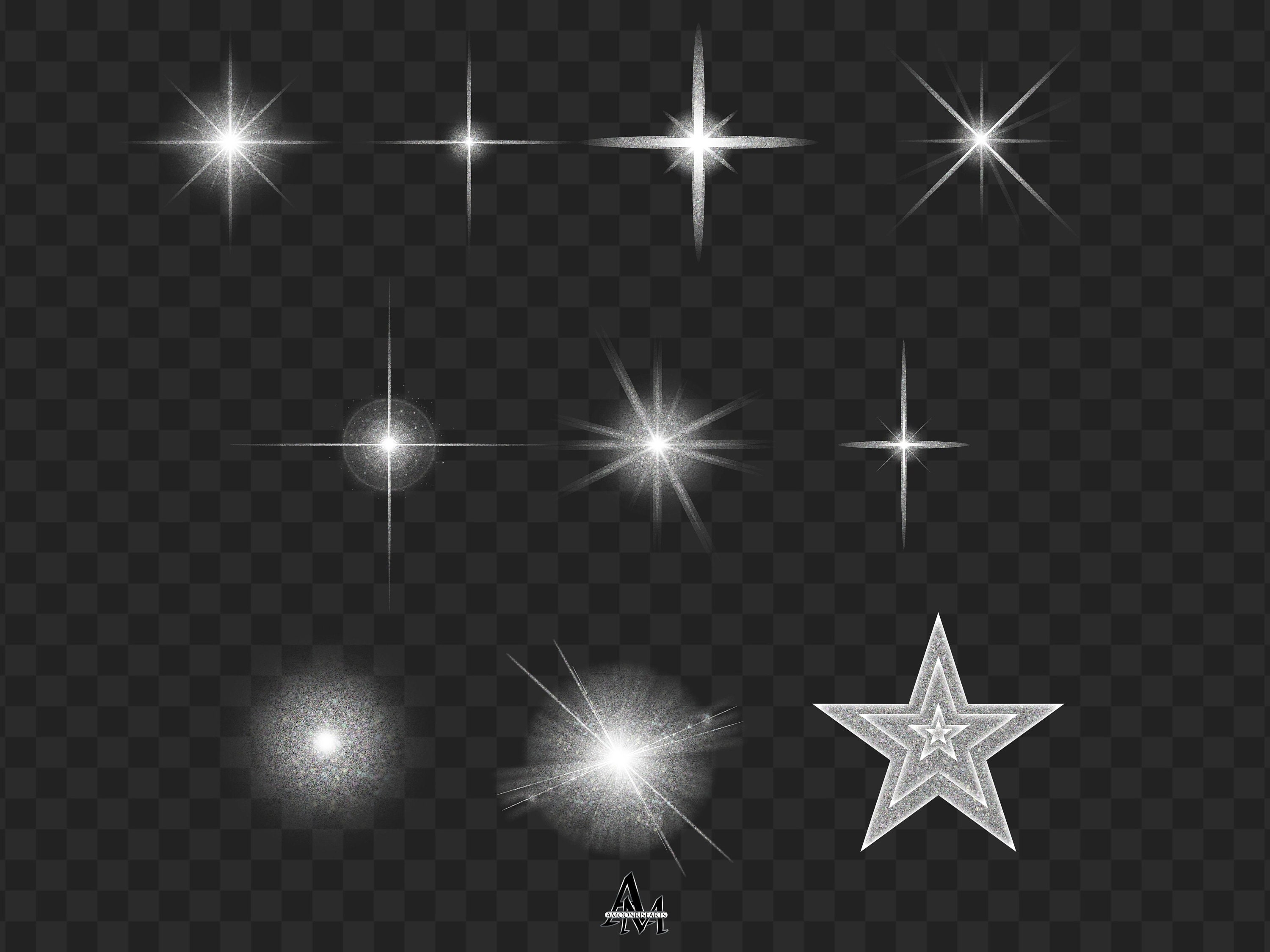 Silver Glitter Star Clipart Set of Glowing Sparkle PNG, Silver White ...