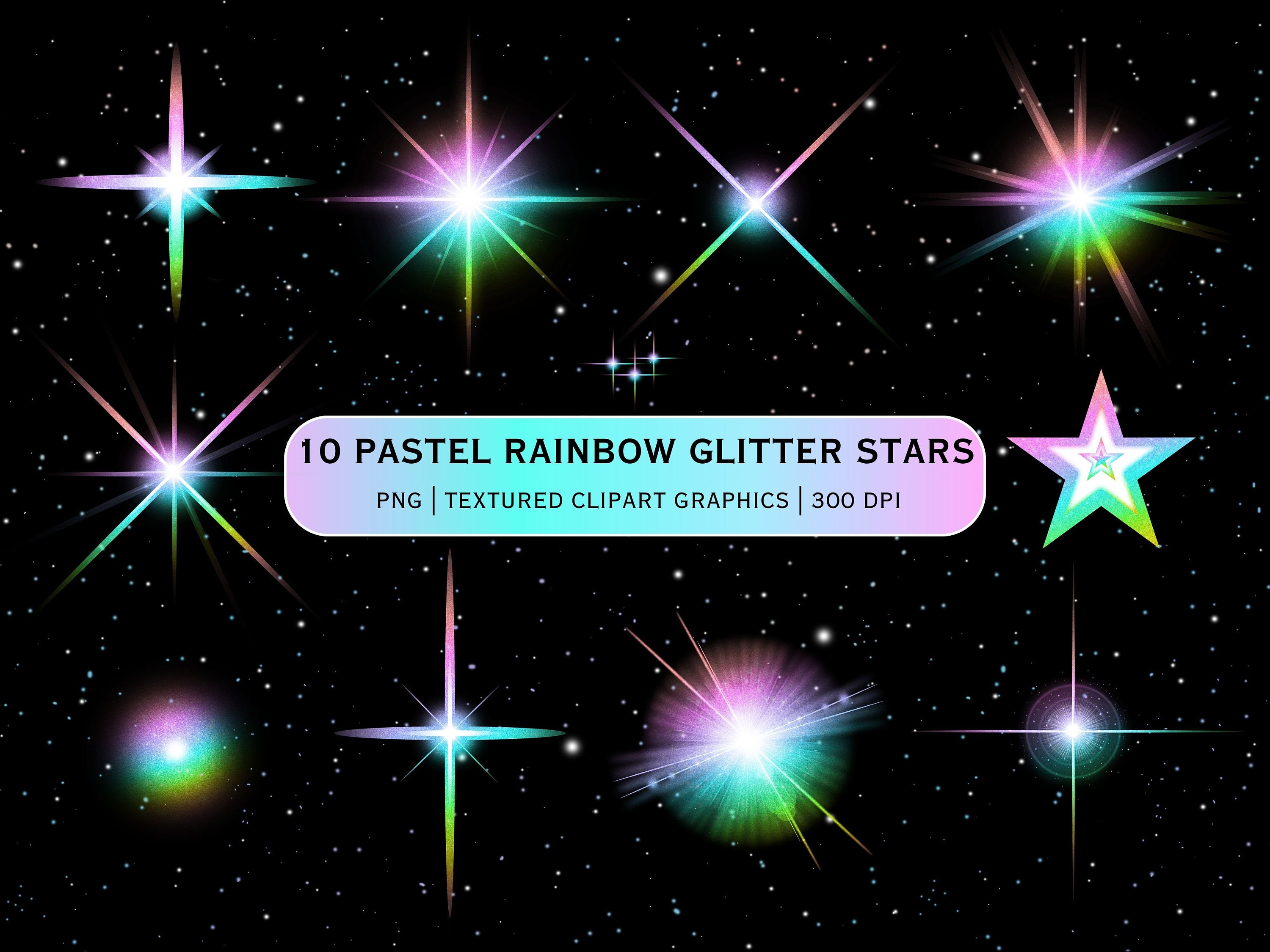 Pastel Glowing Star Clipart, Pretty Rainbow Sparkle PNG Overlays With ...