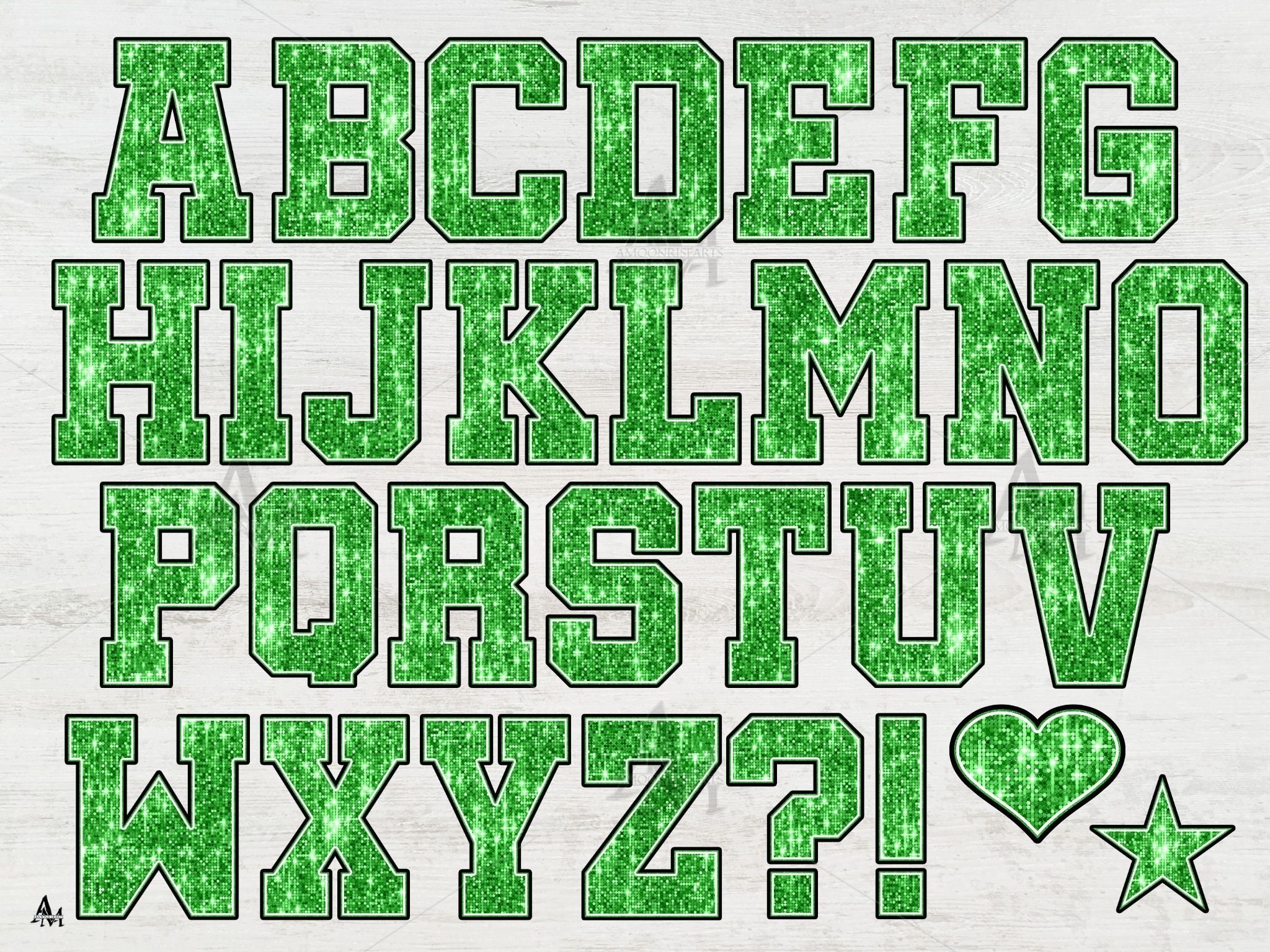 Green Varsity Alphabet Clipart, Green Sequin Letter & Number PNG ...