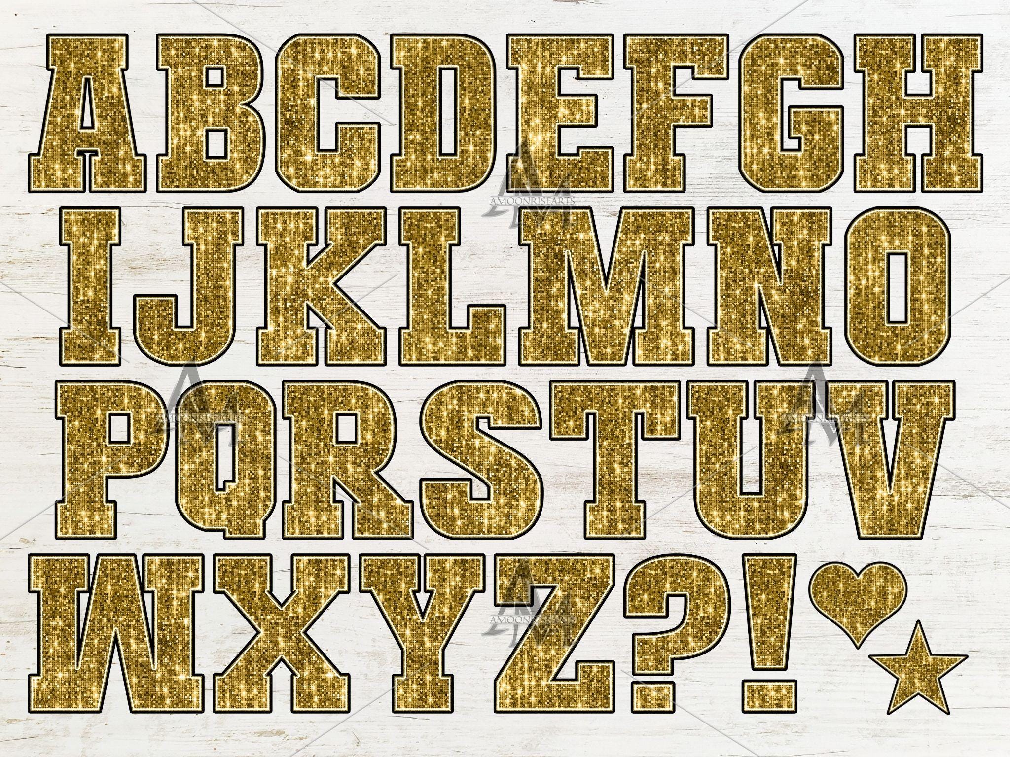 Gold Varsity Alphabet Clipart, Gold Sequin Letter and Number PNG Set ...