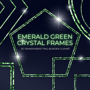 Emerald Green Frame Clipart, Crystal Green Border PNG, Elegant Emerald Diamond Frame PNG Set of ...