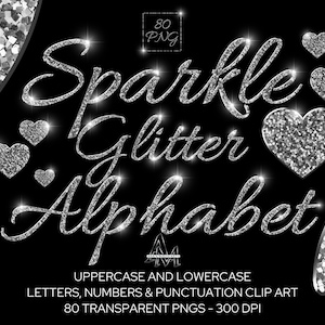 Silver Glitter Alphabet Clipart, Big Glitter Letters & Sparkle Number ...