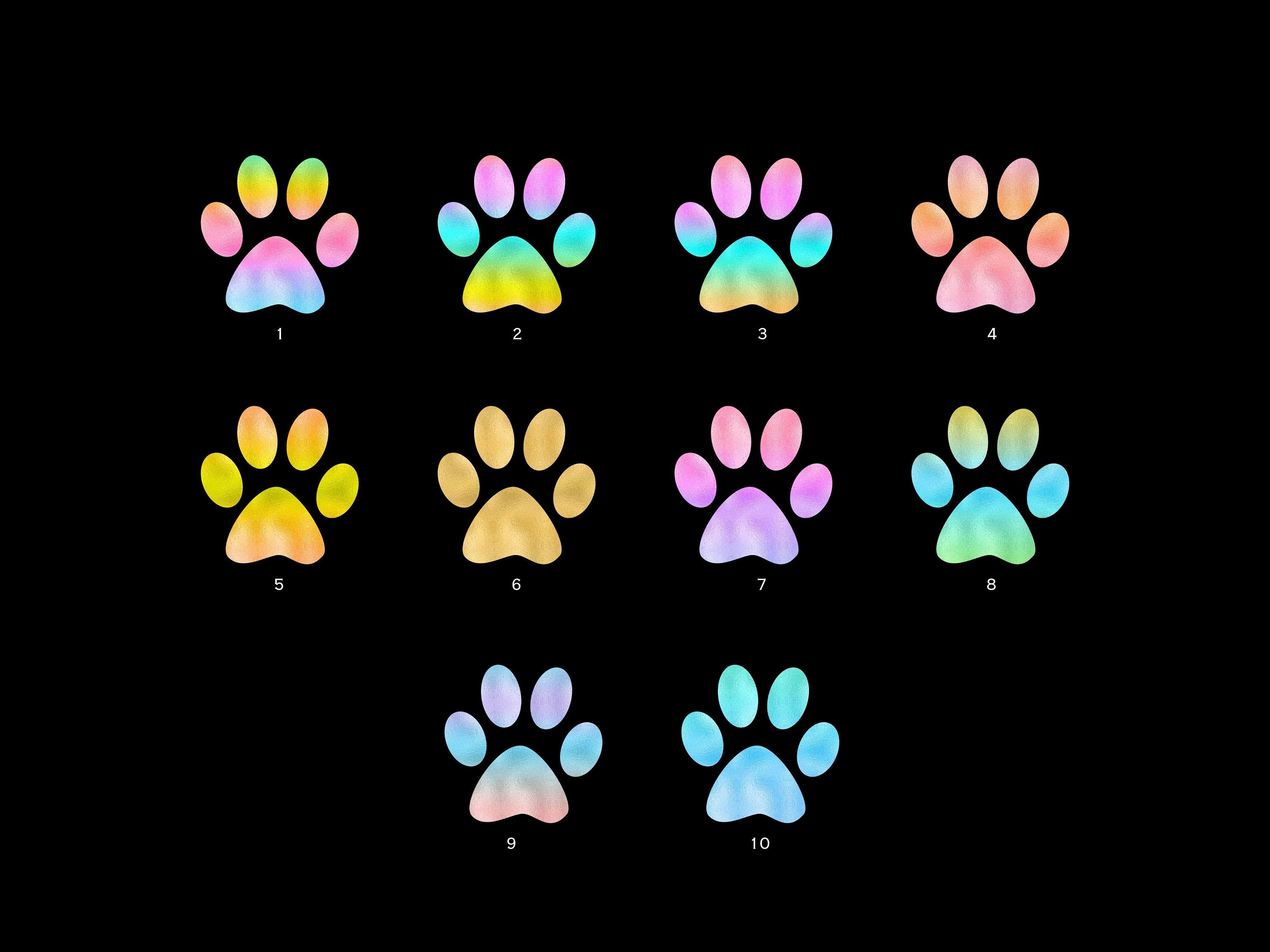 Paw Print Clipart Pngs in Rainbow Colours, Pawprint PNG Bundle, Dog Paw ...
