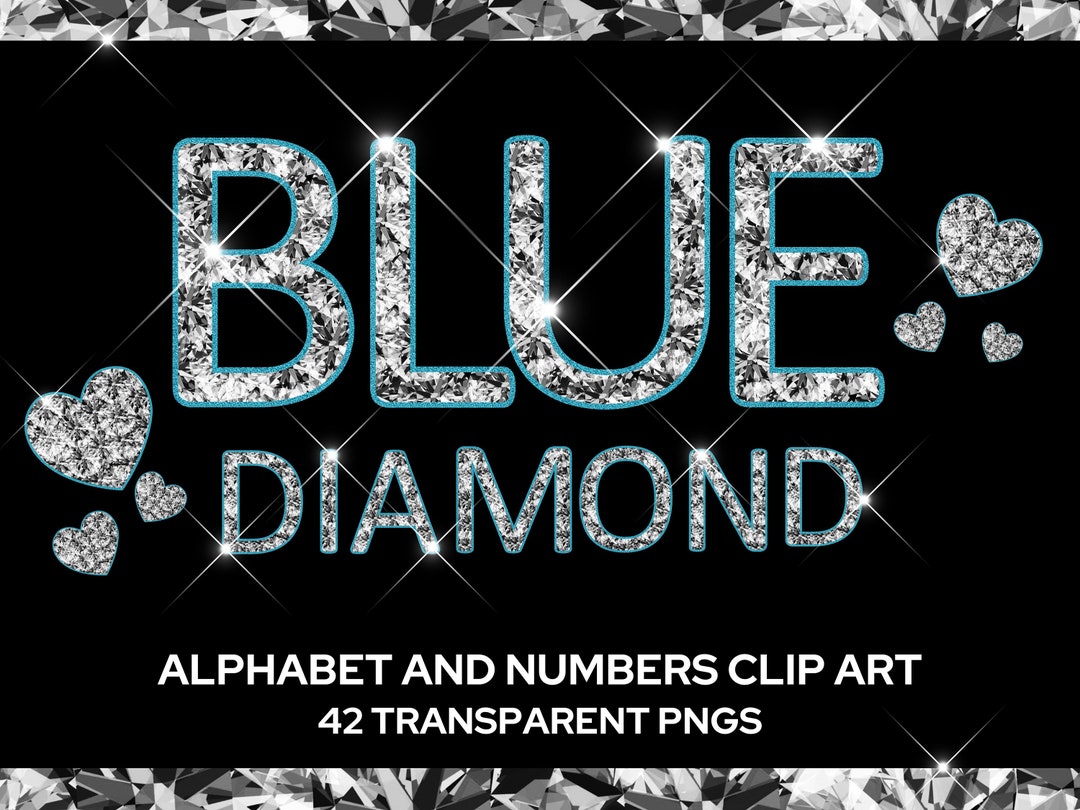 Blue Glitter Diamond Alphabet Clipart, Crystal Letters & Bling Numbers ...
