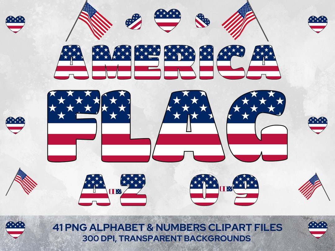 American Flag Alphabet PNG Set of USA Letter & Number Clipart Graphics ...