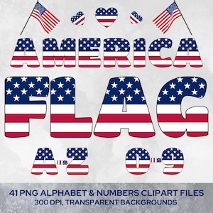 American Flag Alphabet PNG Set of USA Letter & Number Clipart Graphics ...