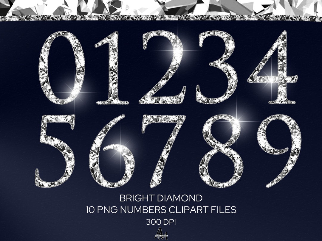 Diamond Numbers Clipart, Glam Silver Number PNG, Bling Number Clip Art ...