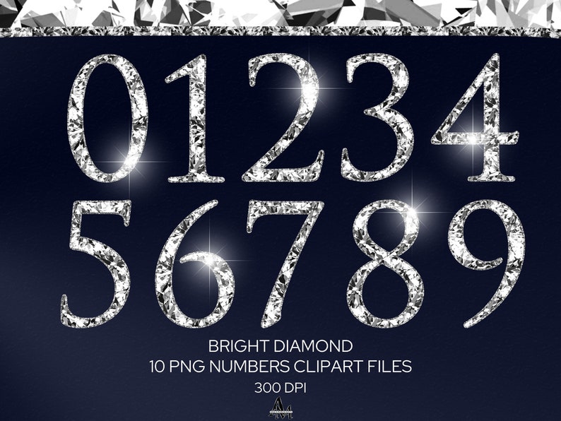 Diamond Numbers Clipart, Glam Silver Number PNG, Bling Number Clip Art ...