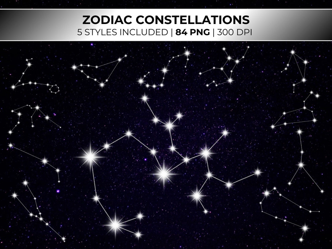 Zodiac Constellation Clipart, Glowing Star Astrology Symbols (PNG ...
