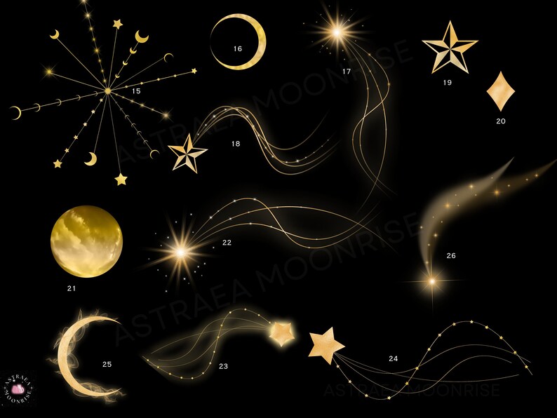 Gold Celestial Clipart, Cosmic Elements, Transparent Pngs, Astrology ...