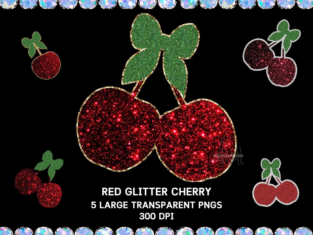 Glitter Red Cherry PNG, Bling Cherry Clipart for Sublimation, Faux ...